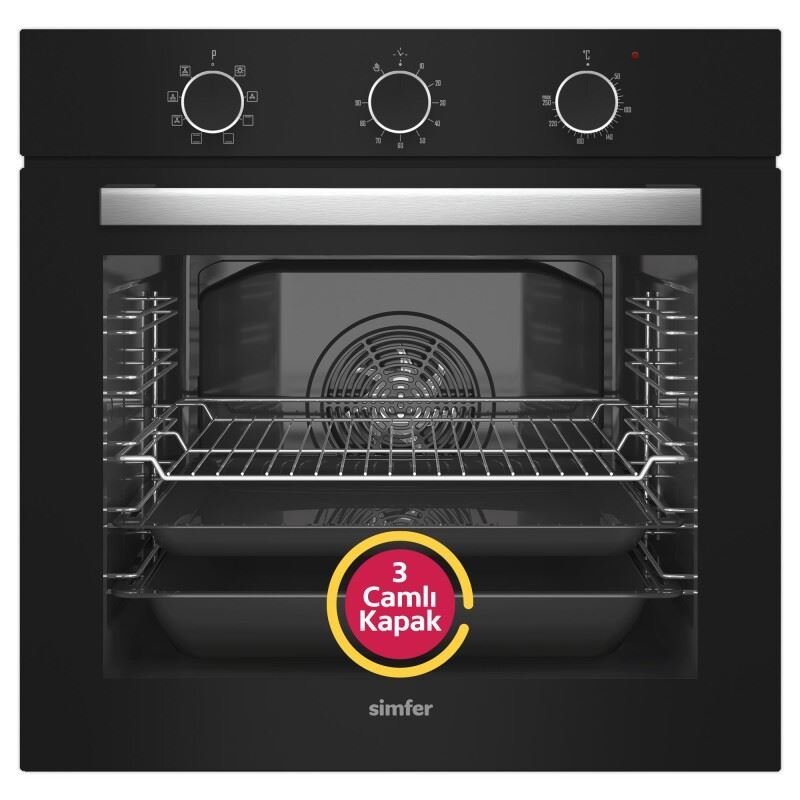 Simfer 9 Fonksiyon QS Dijital Siyah Büyük Pop-Up Ankastre Set (8220 Fırın + 3500 Ocak + 8708 ...